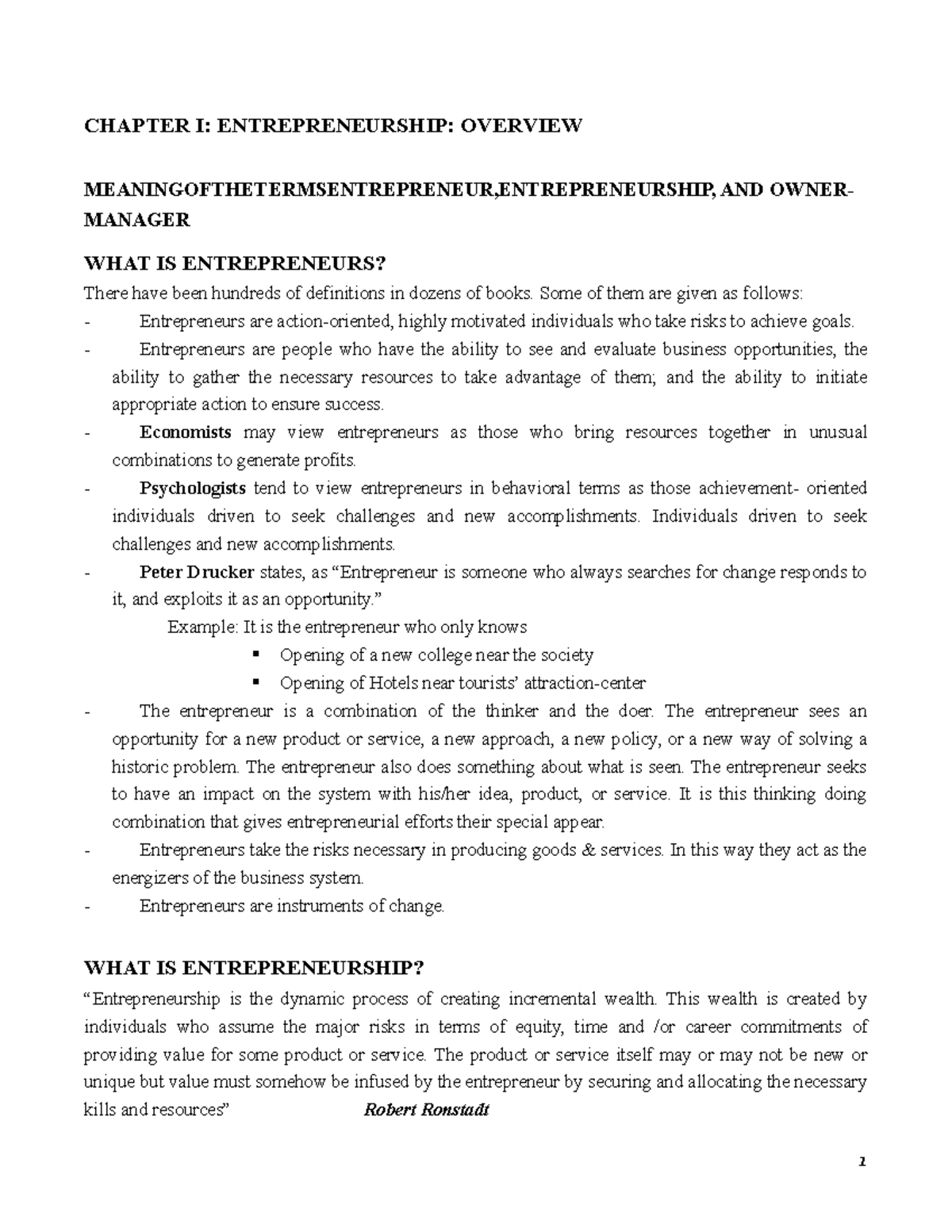Chapter 1: Entrepreneurship Overview and Key Concepts - Studocu