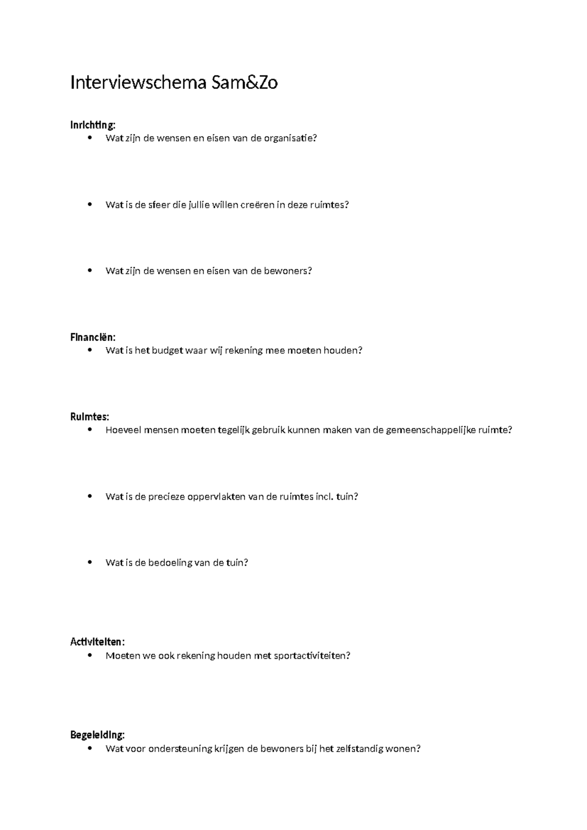 Interviewschema Sam&Zo: Wensen en eisen voor gemeenschappelijke ruimtes ...