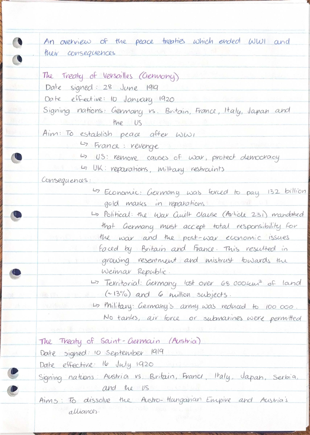 An Overview of WWI Peace Treaties and Their Consequences - Studocu