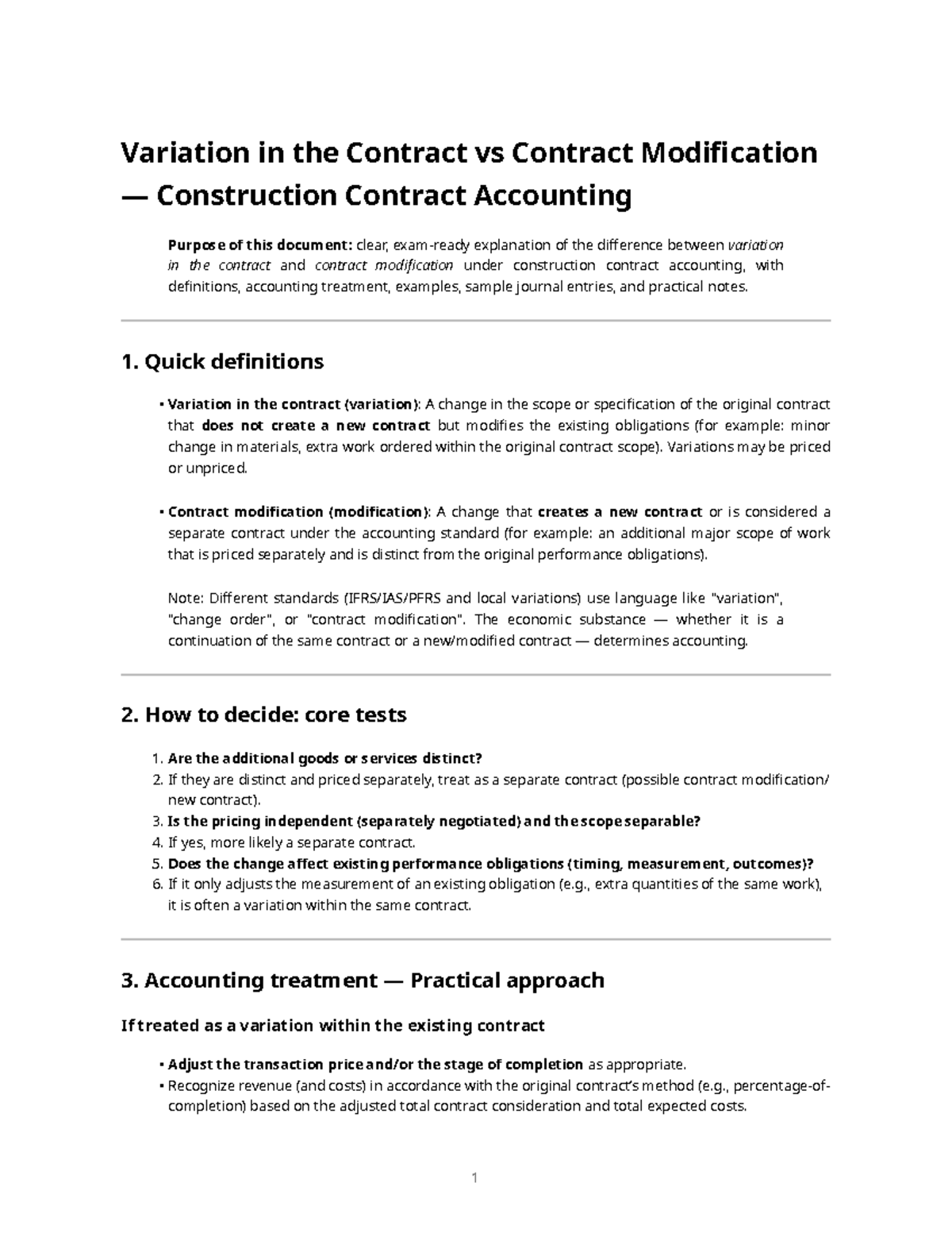 Variation vs Contract Modification in Construction Accounting - Studocu
