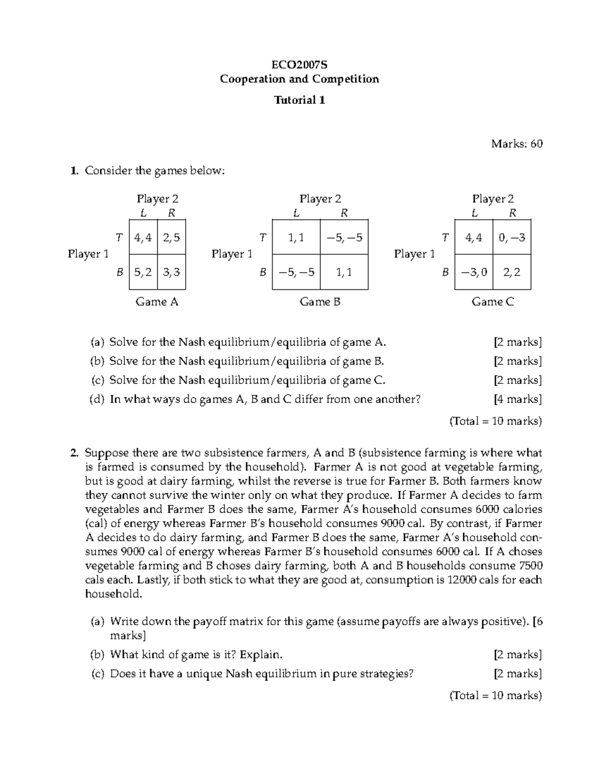 ECO2007S Cooperation and Competition Tutorial 1 Solutions - Studocu