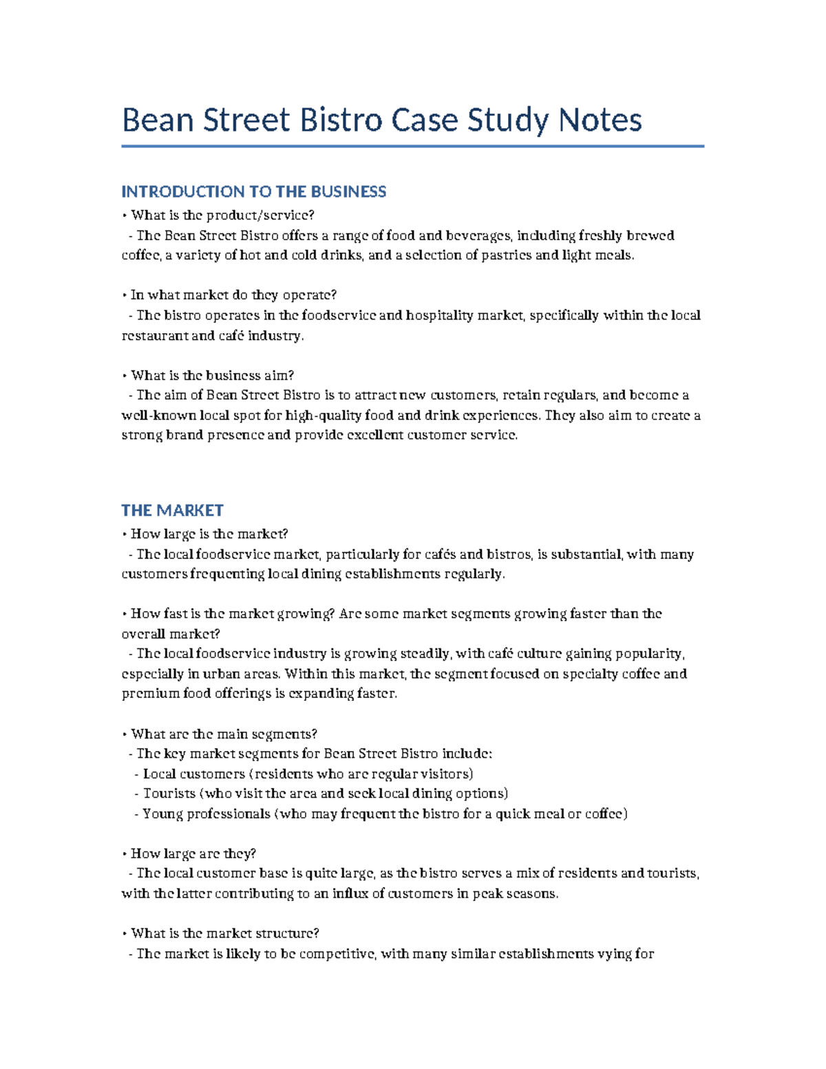 Bean Street Bistro Case Study Notes: Market Analysis & Strategy ...