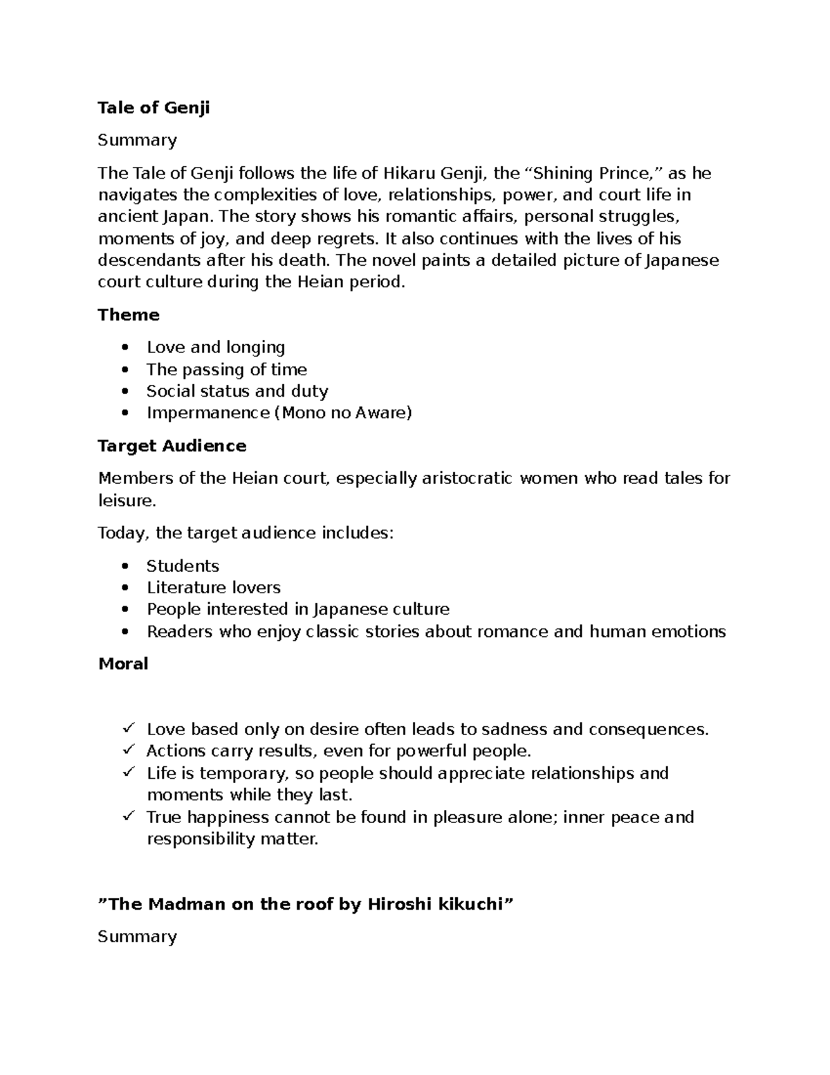 Japanese Literature: Key Summaries and Themes - Studocu