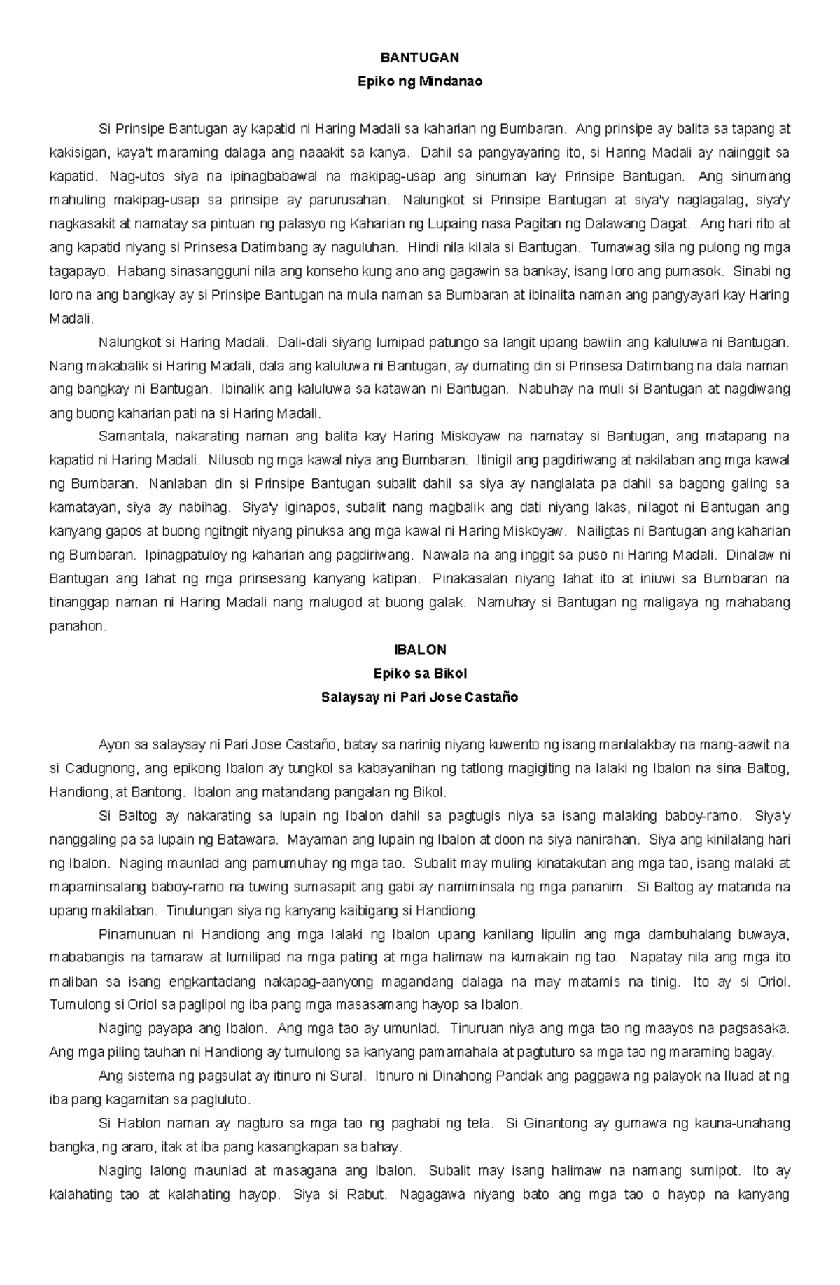 Epiko ng Pilipinas - BANTUGAN Epiko ng Mindanao Si Prinsipe Bantugan ay ...