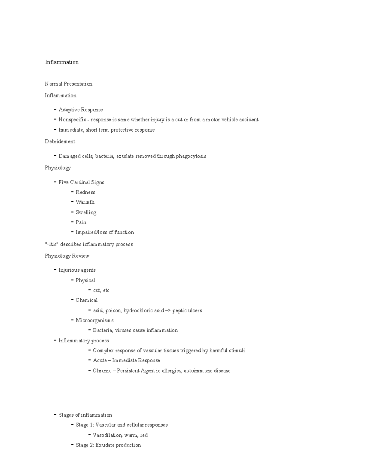 Inflammation and Infection Lecture Notes Overview - NUR 113 - Studocu