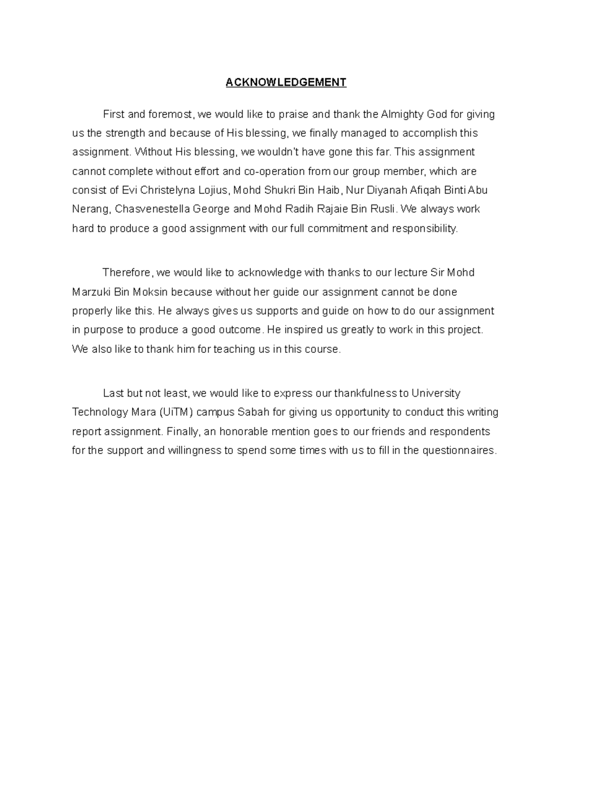 Acknowledgement - acknowlage example - ACKNOWLEDGEMENT First and ...