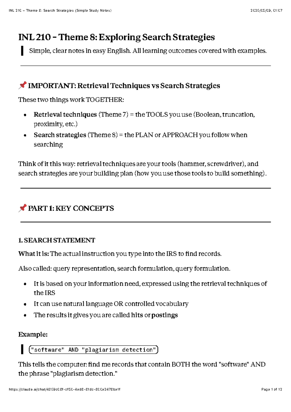 INL 210 Theme 8: Effective Search Strategies - Study Notes - Studocu