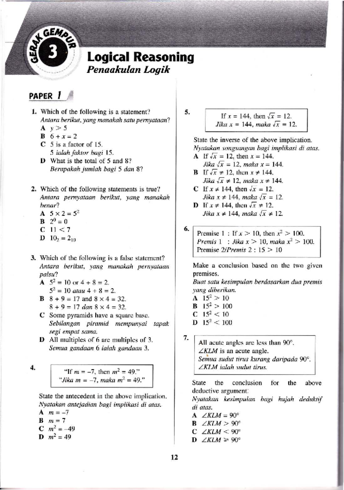 Logical Reasoning Exercises for MATH 3 T4 KSSM - Studocu