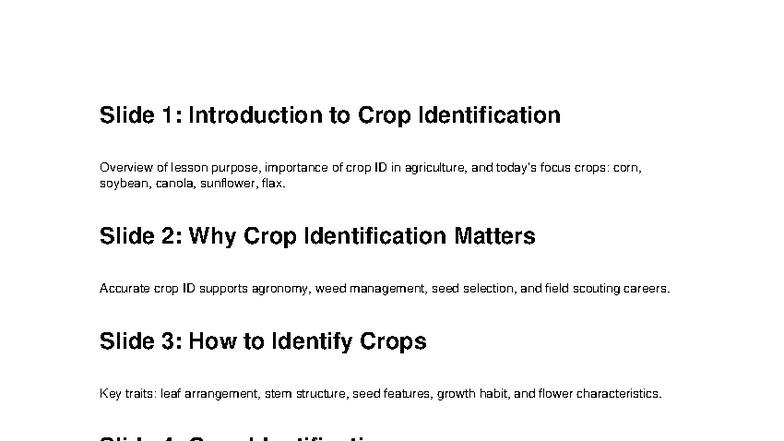 Crop ID Lesson Slides: Key Traits & Identification Techniques - Studocu