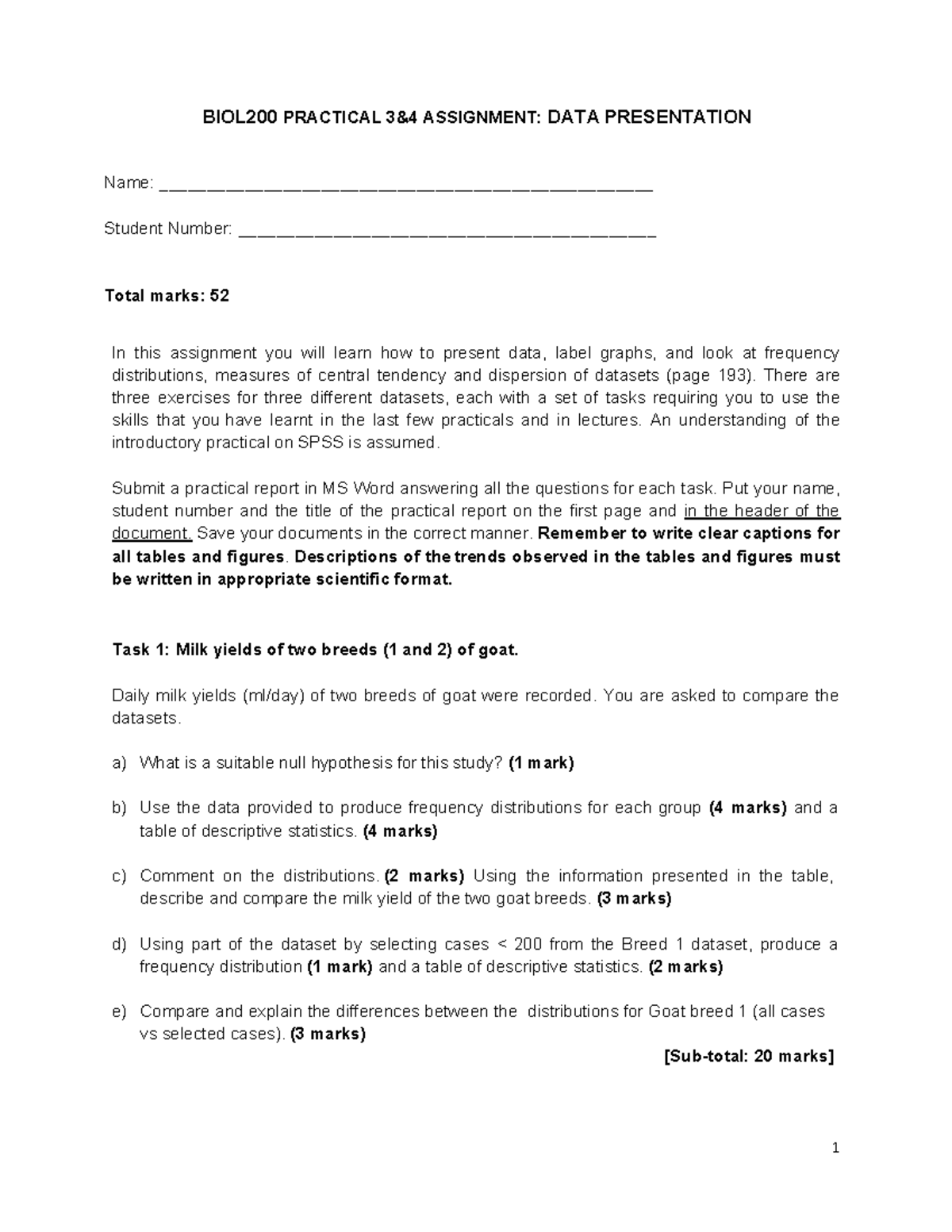 2025 Practical 34 Assignment Worksheet - 1 BIOL200 PRACTICAL 3&4 ASSIGNMENT: DATA PRESENTATION ...