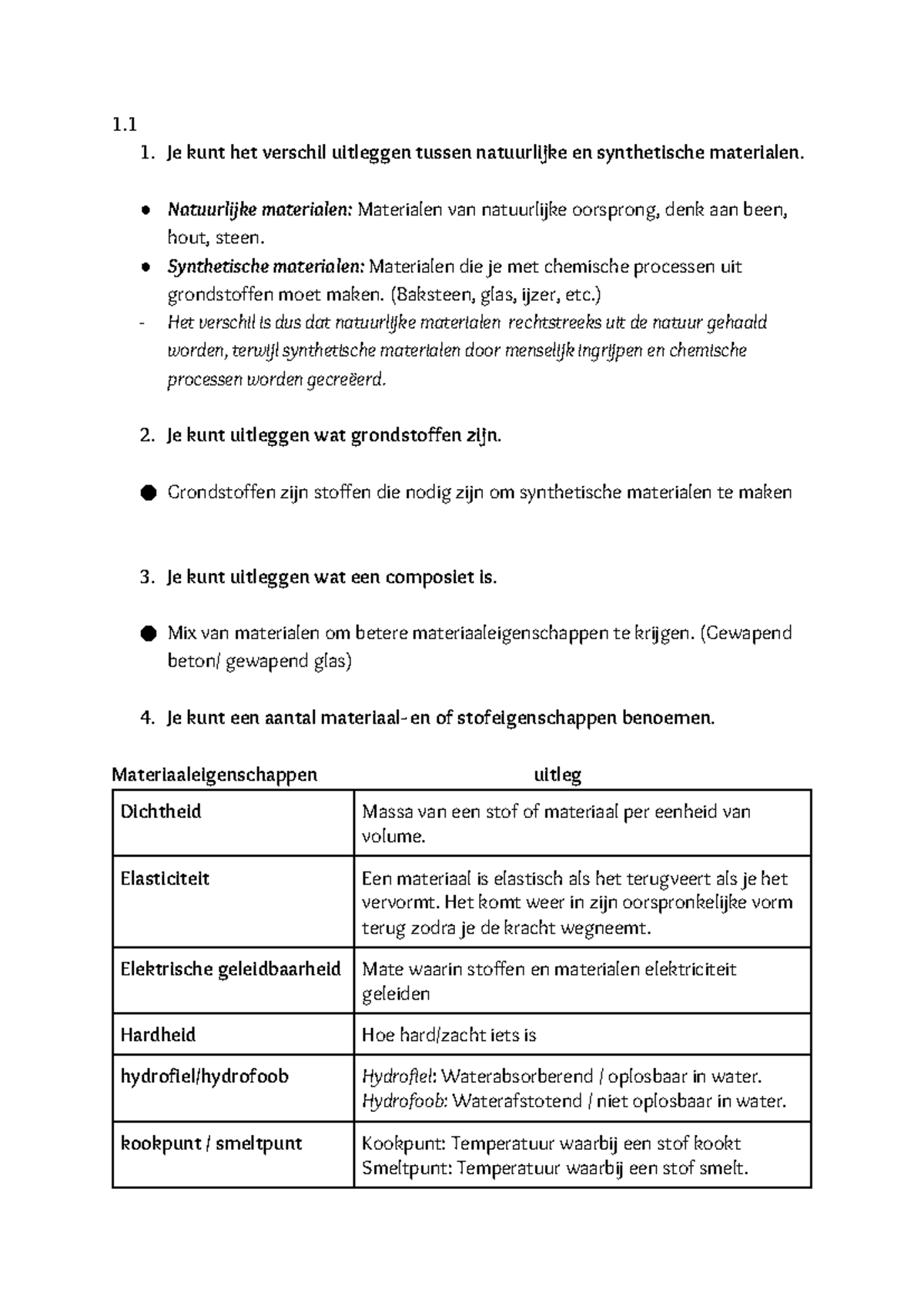 Scheikunde Lesnotities: Natuurlijke vs Synthetische Materialen en ...
