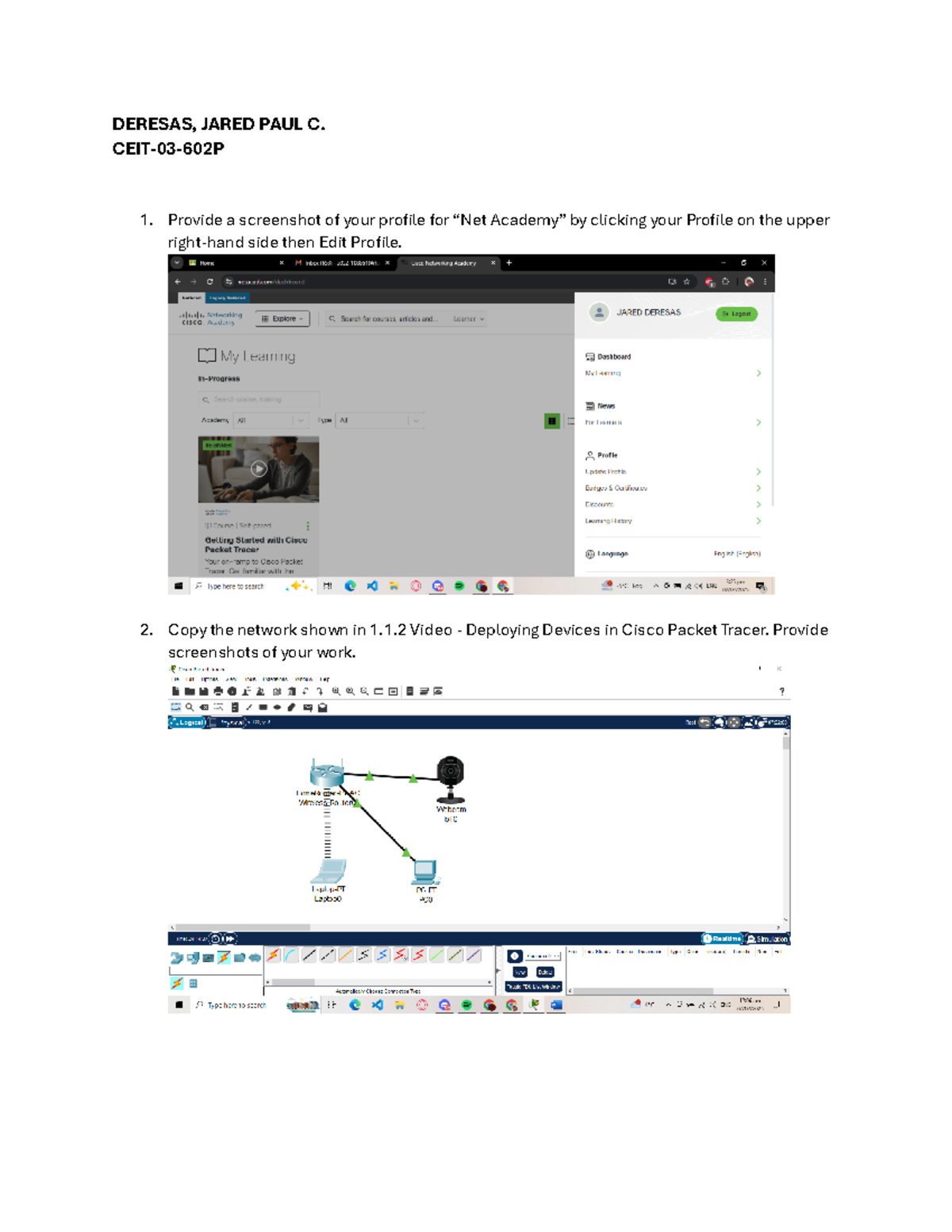 CEIT-03-602P Lab Task 1: Packet Tracer Familiarization Guide - Studocu