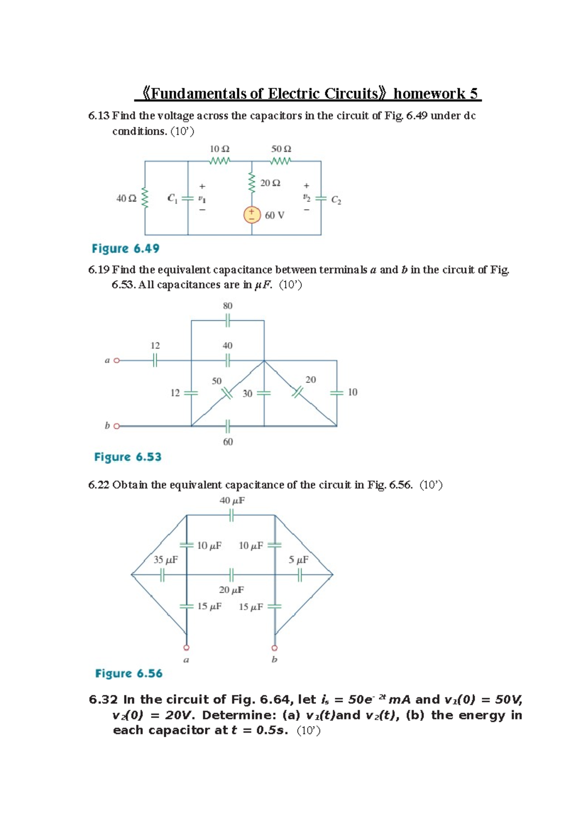 EE104 Homework 5 - Solutions to Electric Circuit Problems - Studocu