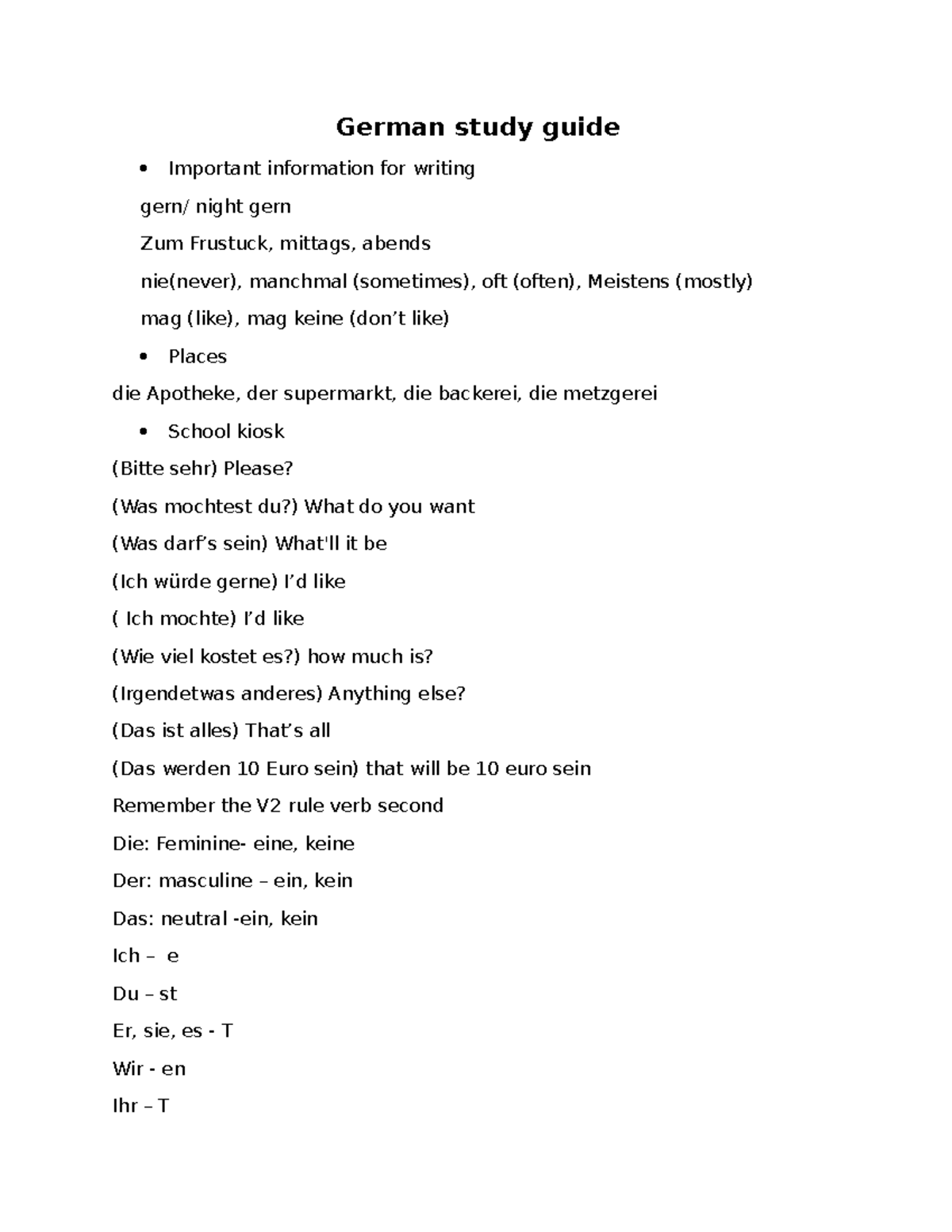 German Language Study Guide: Essential Vocabulary & Phrases - Studocu