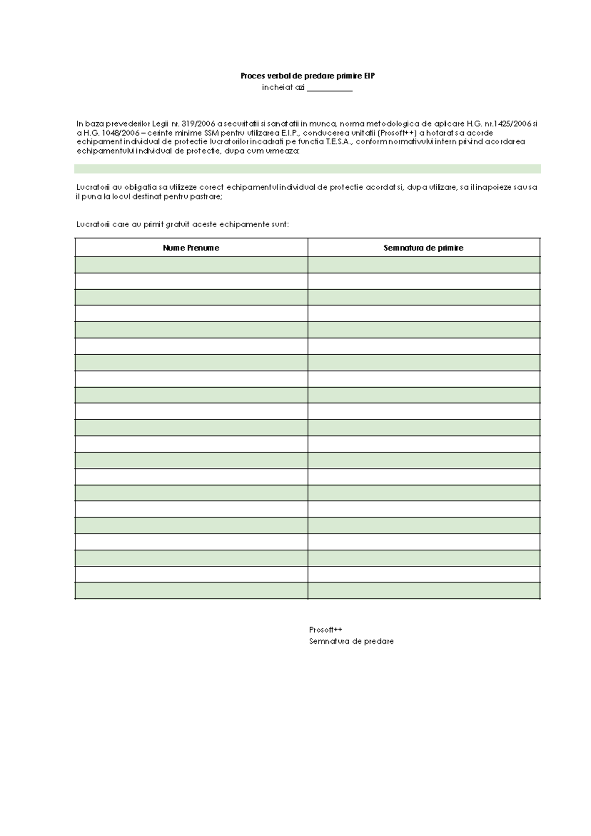 Proces Verbal de Predare-Primire EIP - T.E.S.A. - Studocu