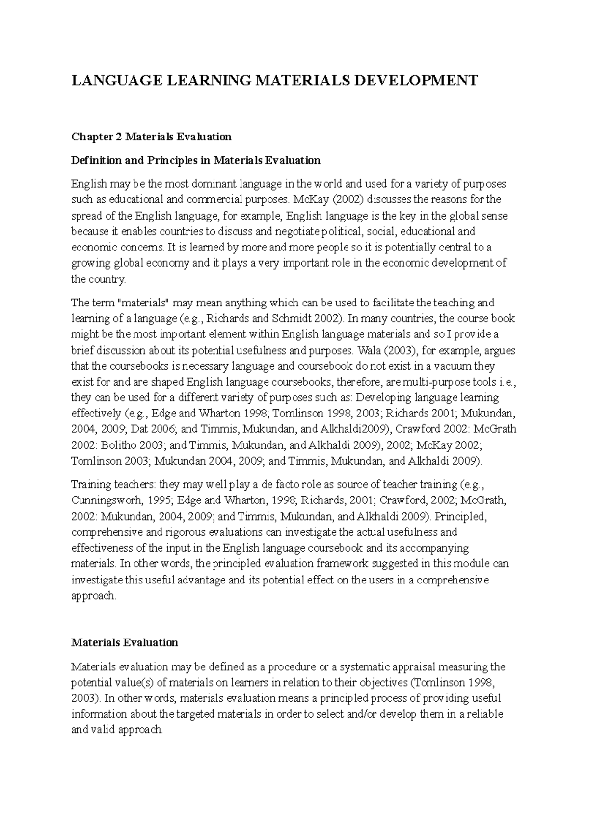 Principles of Materials Evaluation in Language Learning (LLM101) - Studocu