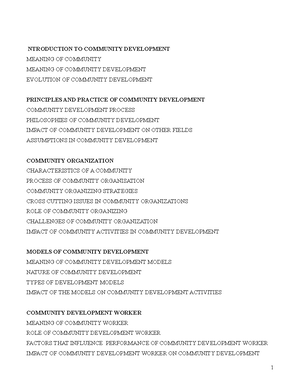 Introduction TO Community Development - Community Development STANDARD ...
