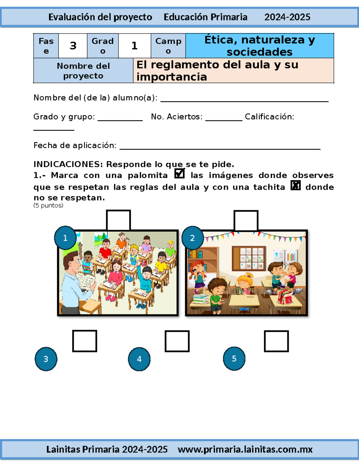 1er Grado - Examen 02: Reglamento del Aula y Su Importancia (2024-2025 ...