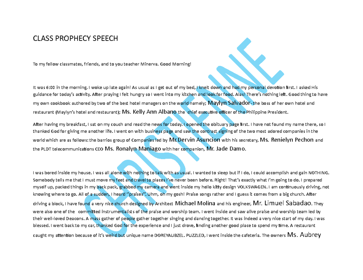 Class Prophecy Speech - LAW NOTES - CLASS PROPHECY SPEECH To my fellow ...
