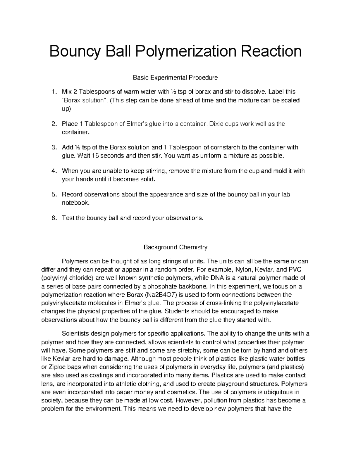 Bouncy Ball Polymerization Protocol - Experimental & Resources Guide ...