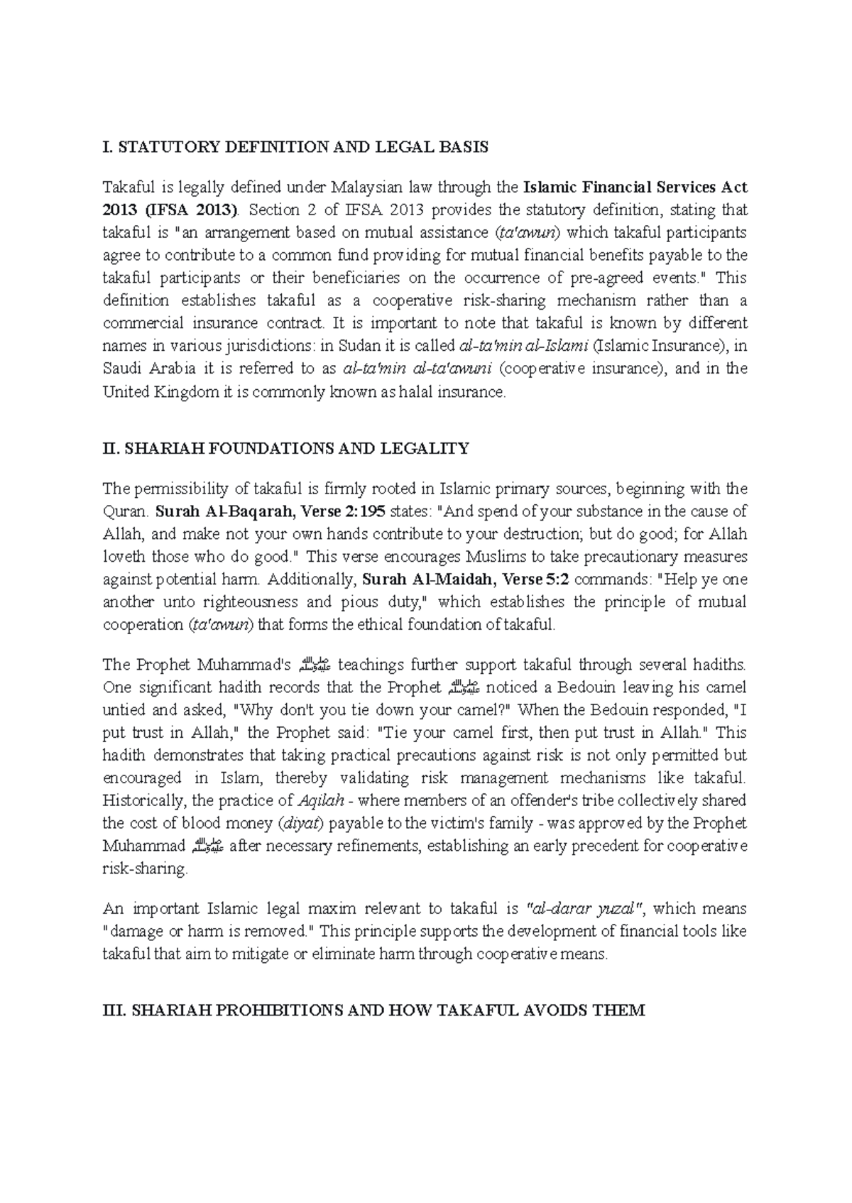 Takaful Overview and Legal Framework - IFSA 2013 Insights - Studocu