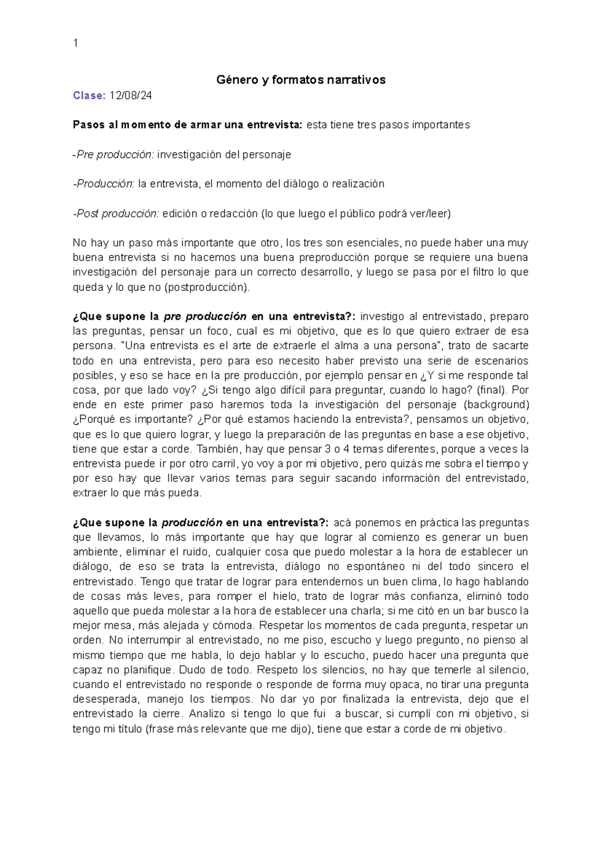 Género y Formatos Narrativos: Pasos para Realizar una Entrevista - Studocu