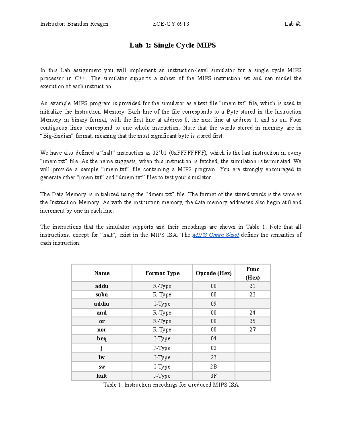 Lab 1: Implementing Single Cycle MIPS Simulator in C++ (CSE 123) - Studocu
