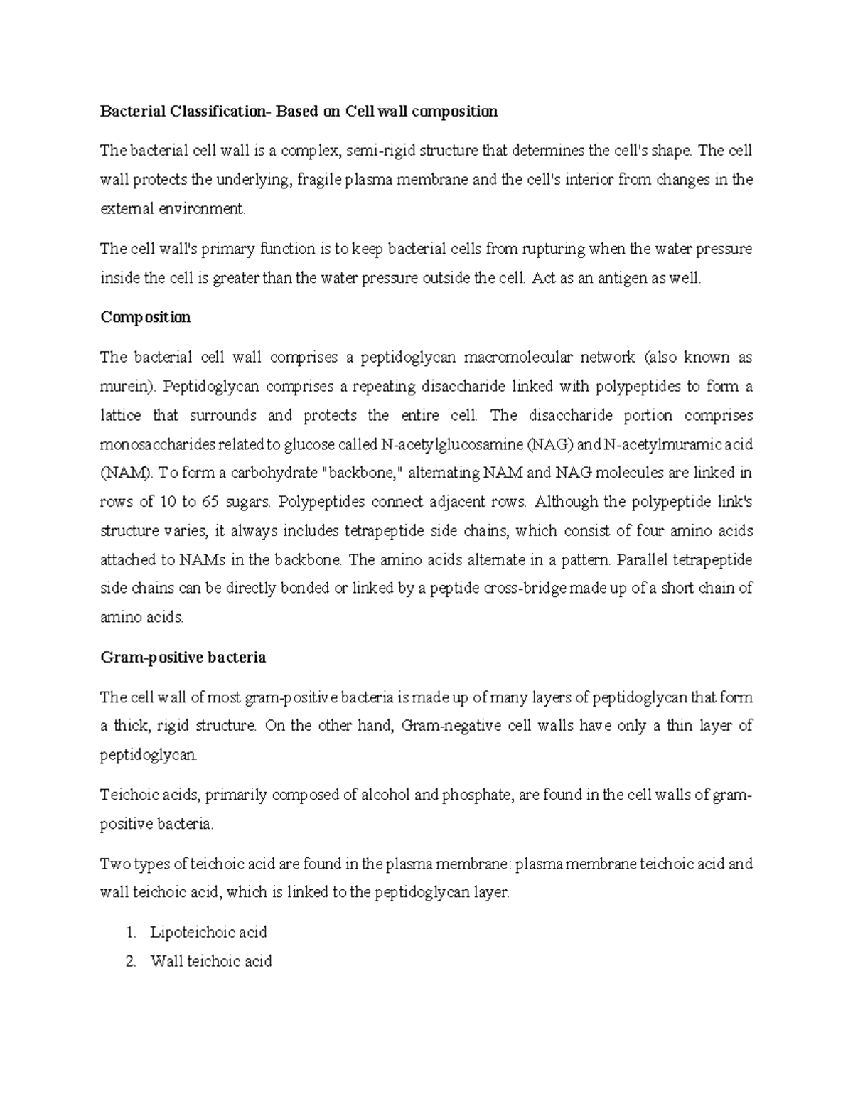 Bacterial Classification: Cell Wall Composition Analysis - Studocu