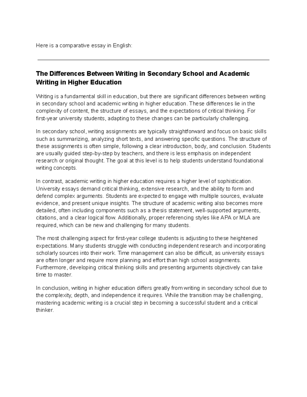Comparative Essay: Secondary vs. Academic Writing in ENW - Studocu