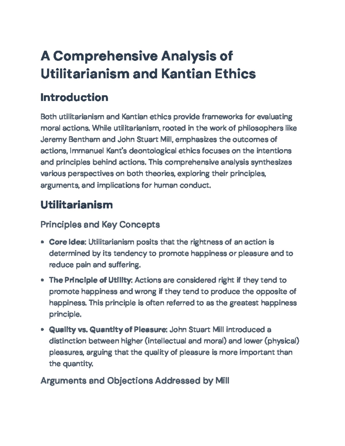 A Comprehensive Analysis of Utilitarianism and Kantian Ethics - A ...