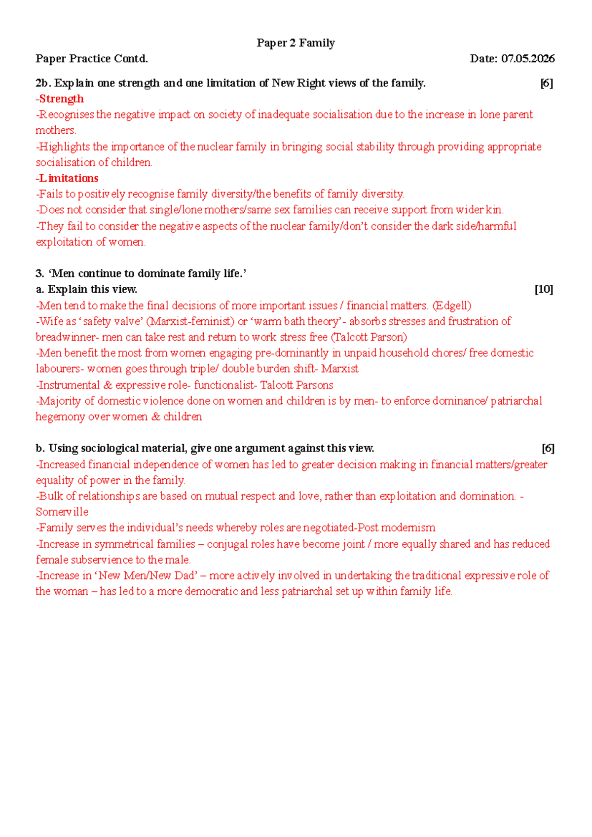 Family Dynamics: Strengths & Limitations of New Right Views (Paper 2 ...