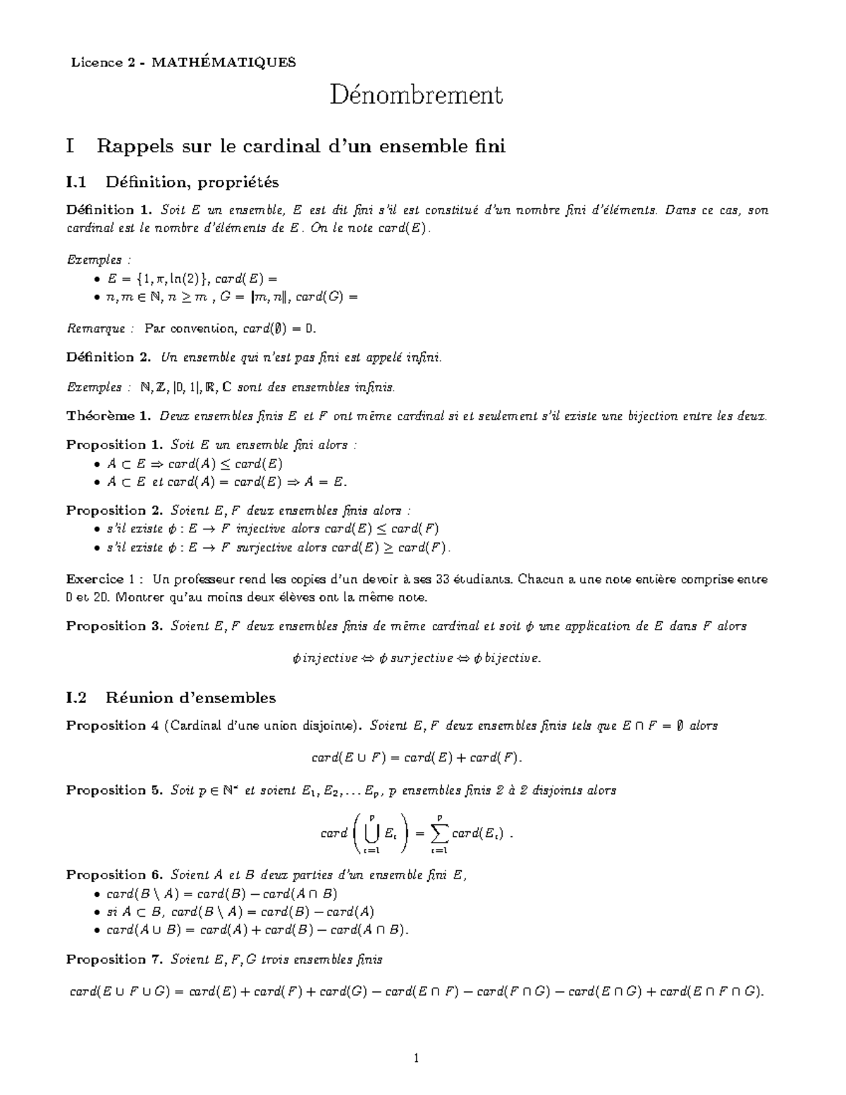 Dénombrement en Probabilités - Licence 2 MATH ́EMATIQUES - Studocu