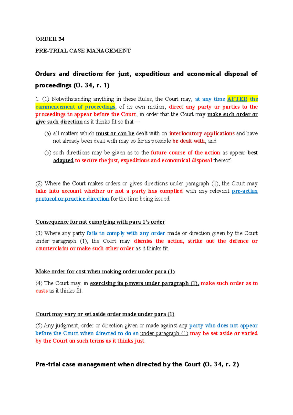 ROC - Order 34: Pre-Trial Case Management Rules and Procedures - Studocu