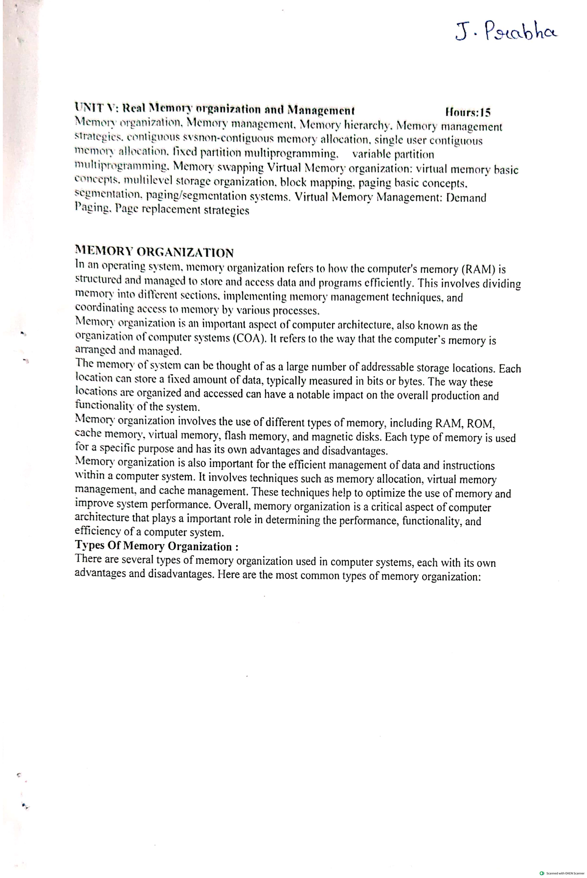 OS UNIT V: Memory Organization & Management Lecture Notes - Studocu