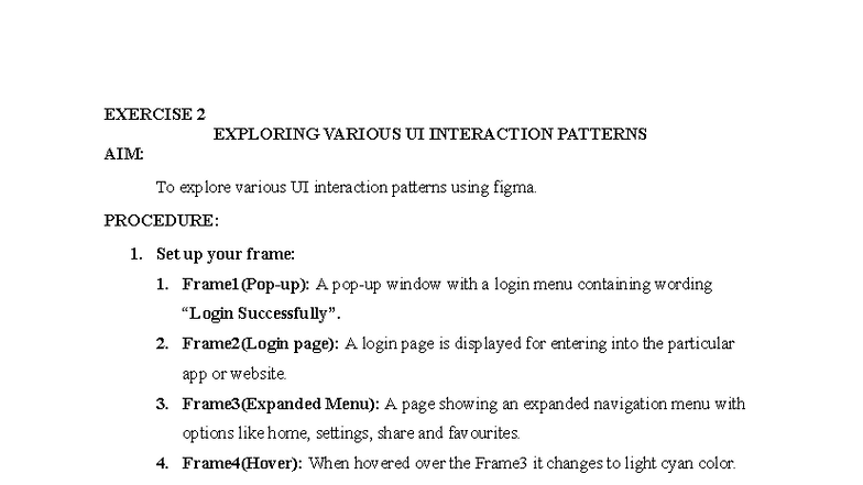 UI/UX Exercise 2: Exploring UI Interaction Patterns in Figma - Studocu
