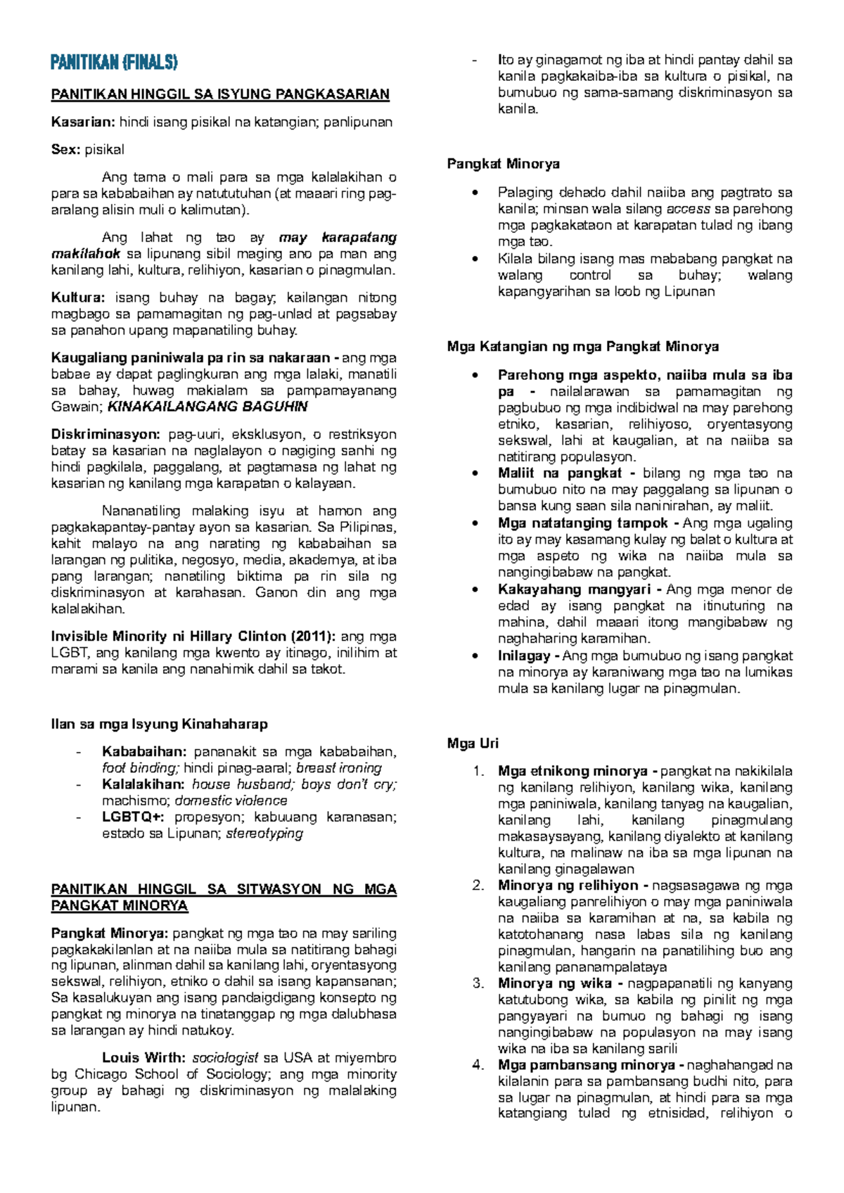 Panitikan Finals: Isyu sa Kasarian at mga Pangkat Minorya - Studocu