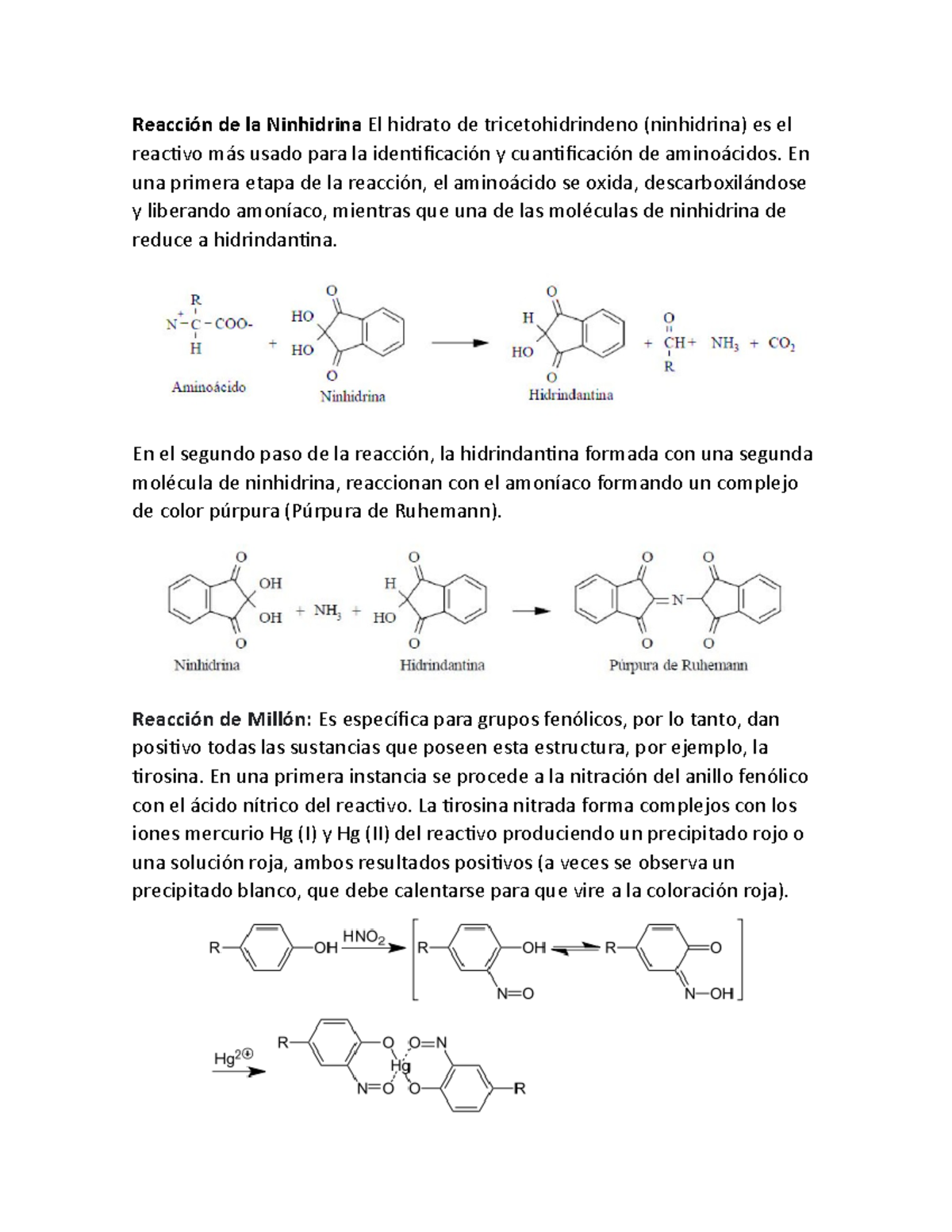 Reacciones de Aminoácidos: Ninhidrina y Otros Métodos Analíticos - Studocu