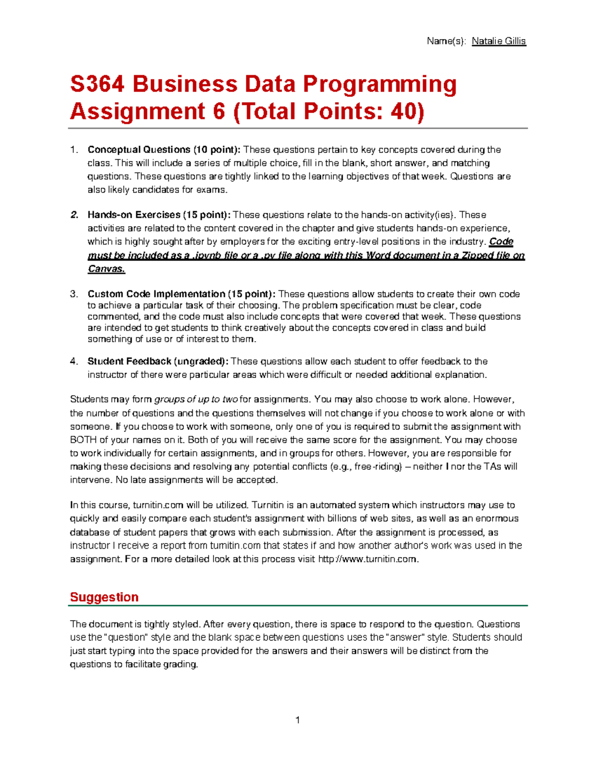 S364 Business Data Programming: Assignment 6 Overview & Guidelines ...