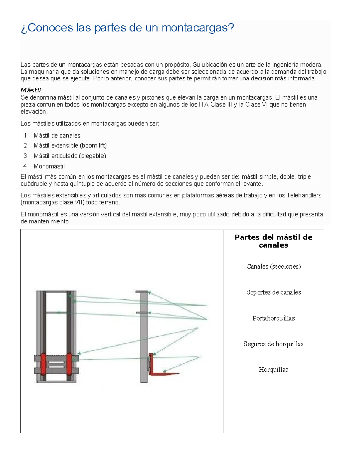 Partes Esenciales del Montacargas: Un Estudio Detallado - Studocu