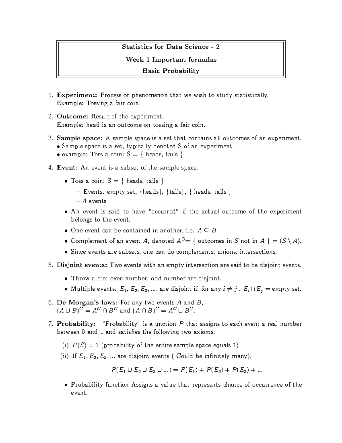 Statistics 2 W1-12 Notes: Key Concepts in Basic Probability - Studocu
