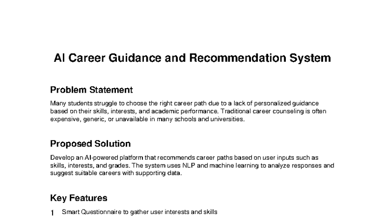 AI Career Guidance System: Project Roadmap and Features - Studocu