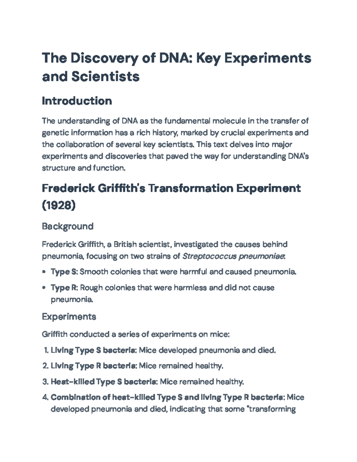 Key Experiments in DNA Discovery: From Griffith to Watson & Crick - The ...