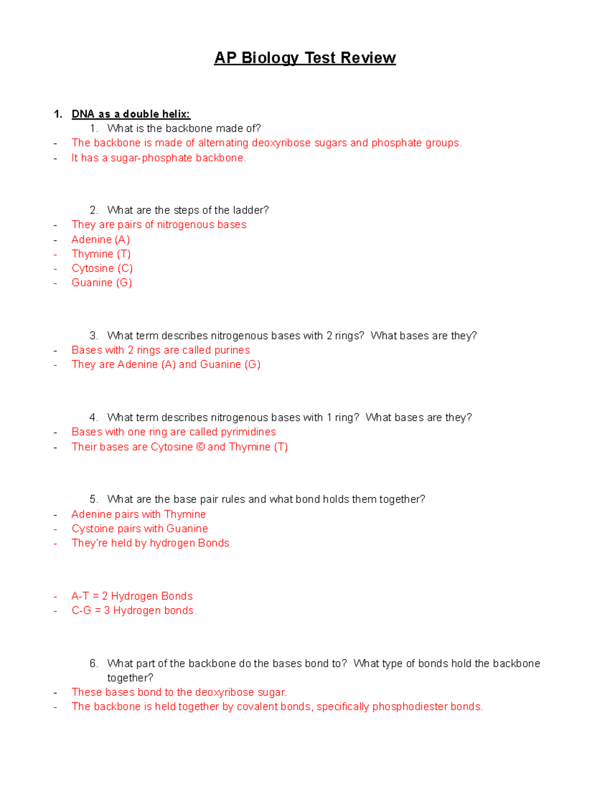 AP Biology (AP Bio) Gene Expression Test Review: DNA Structure ...