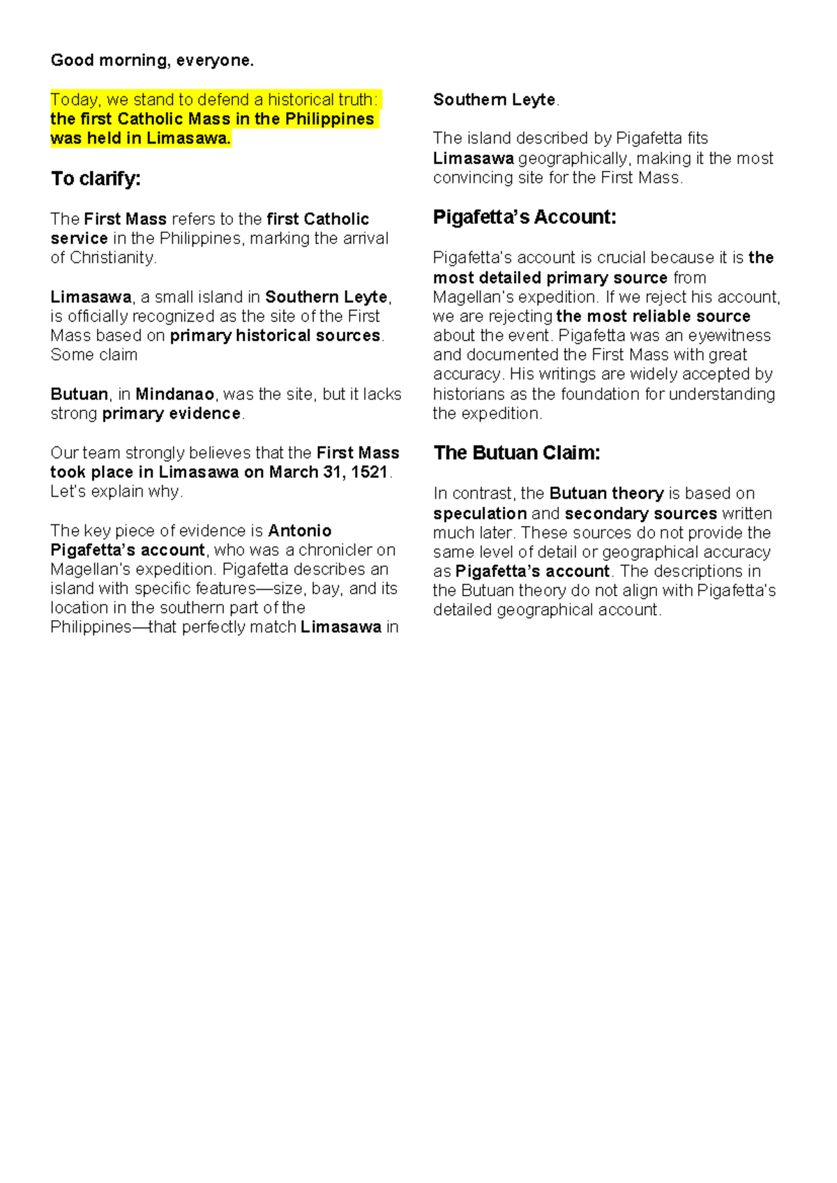 Good morning SCRIPT RPH - Good morning, everyone. Today, we stand to defend a historical truth ...