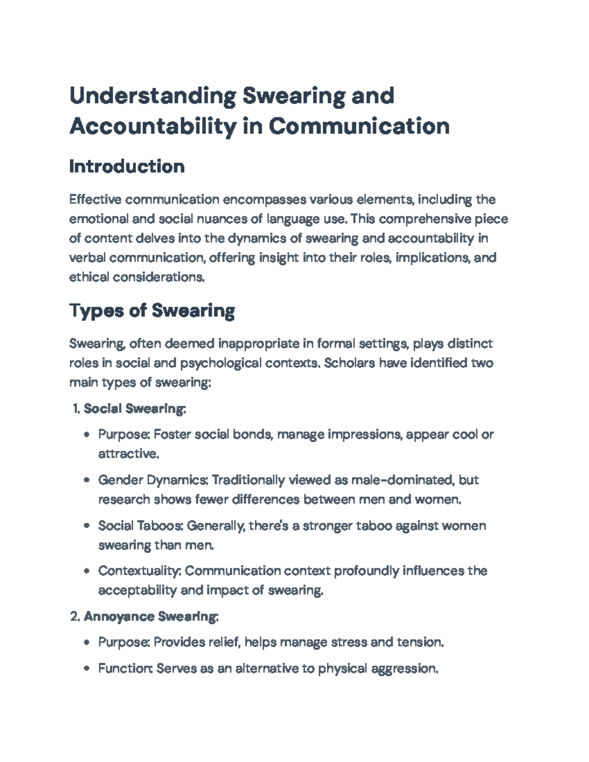 Understanding Swearing and Accountability in Communication: An Analysis ...