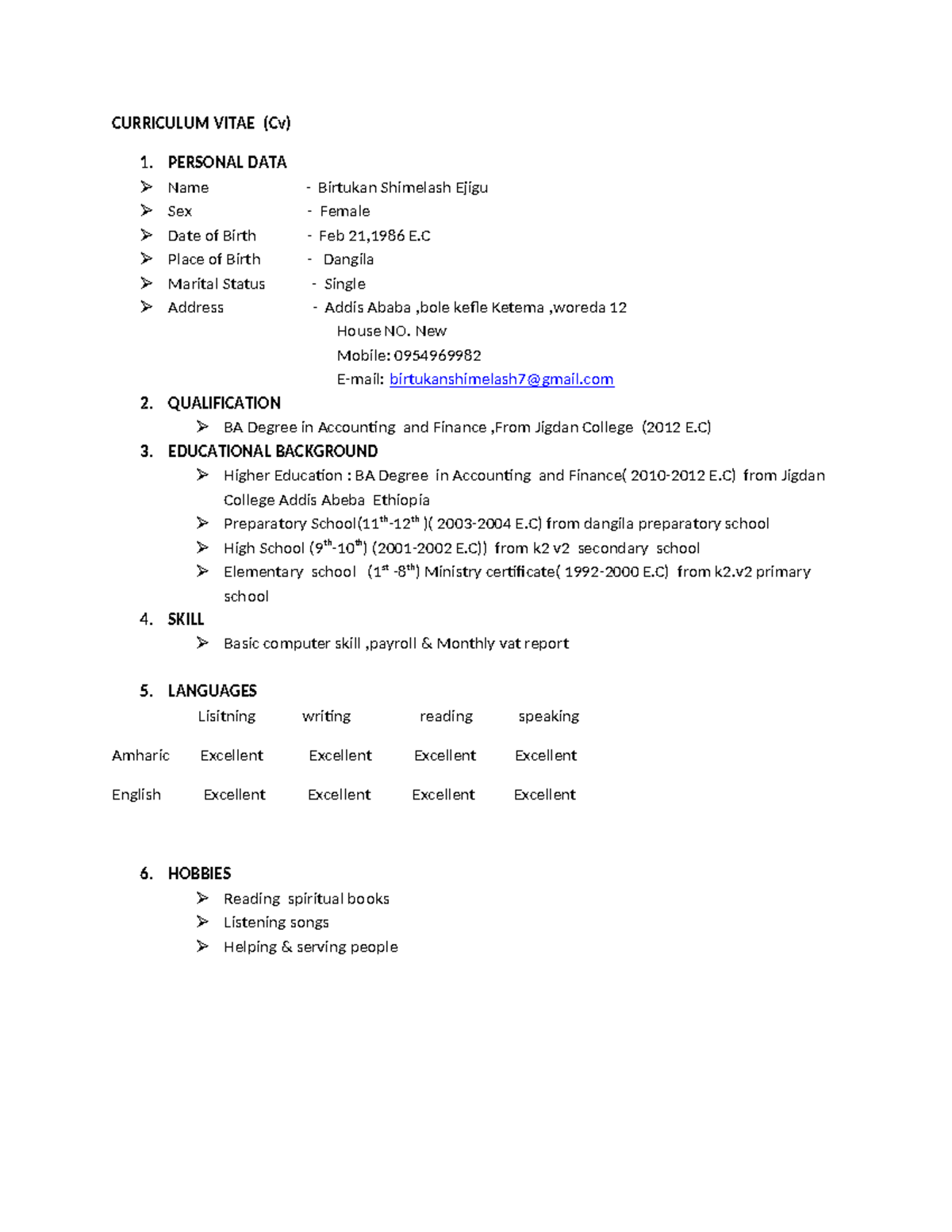 Curriculum Vitae - A little information - CURRICULUM VITAE (Cv) 1 ...