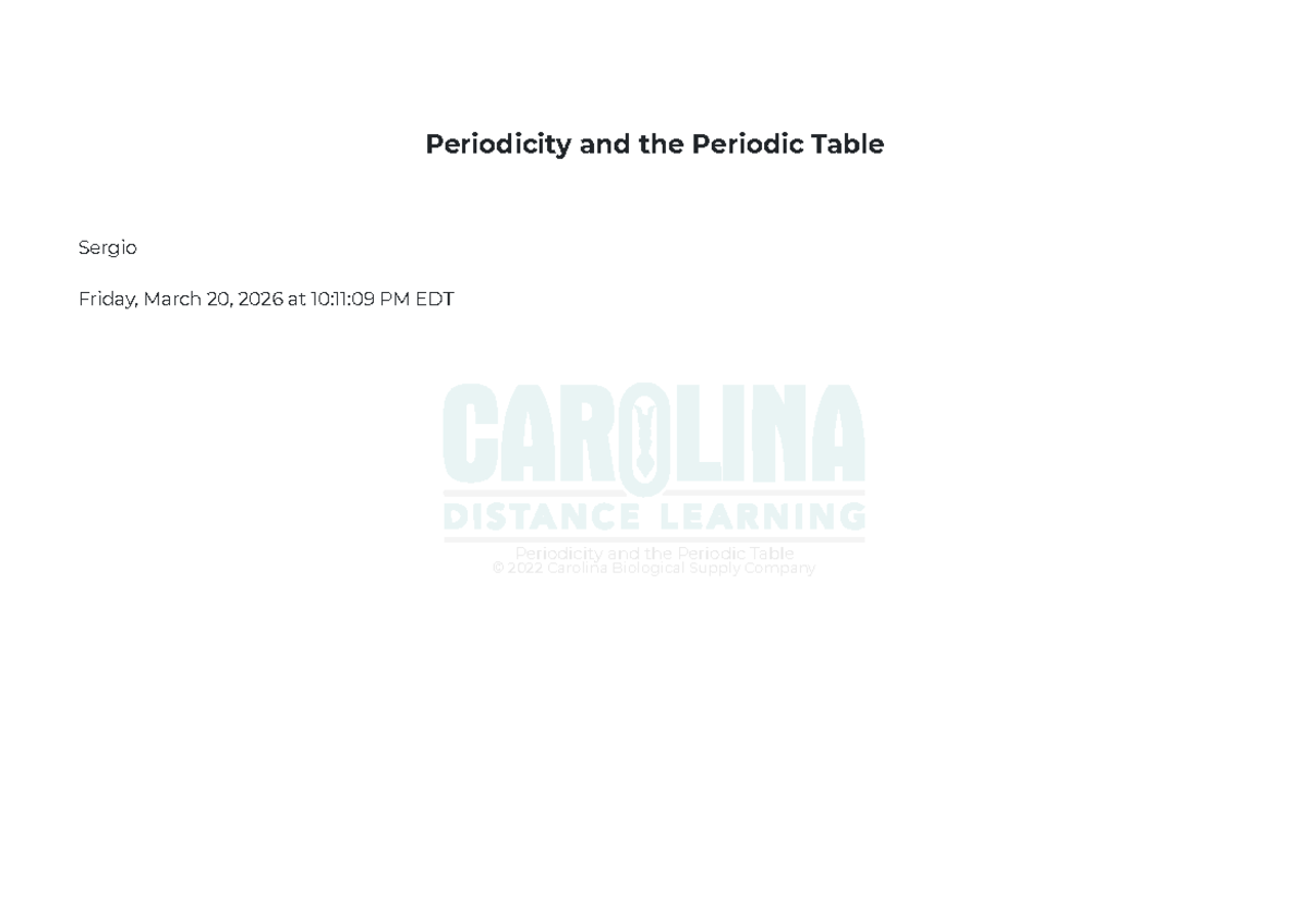 Periodic Trends and Organization in the Periodic Table - Activity 1 ...