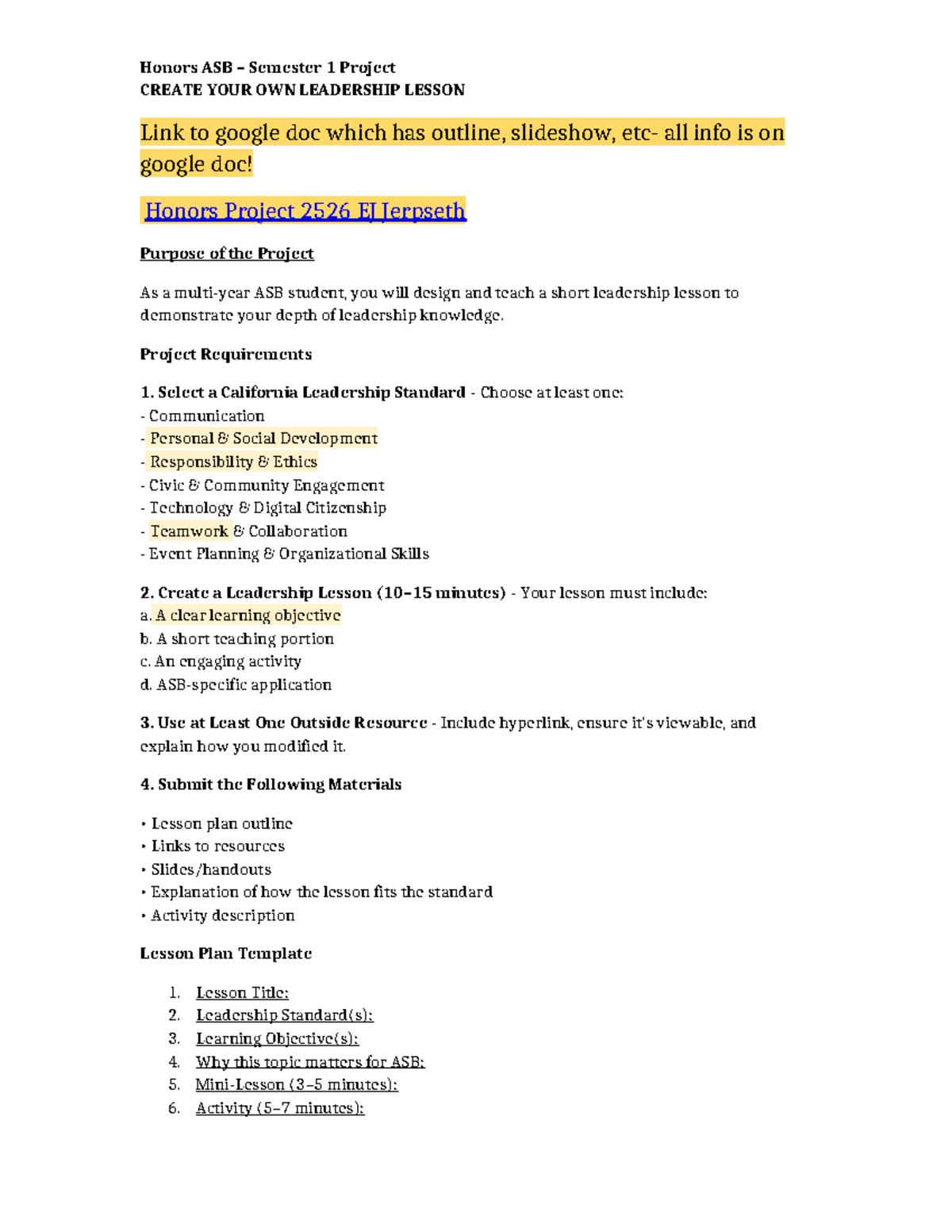 Honors ASB Project 2526: Create Your Own Leadership Lesson - Studocu