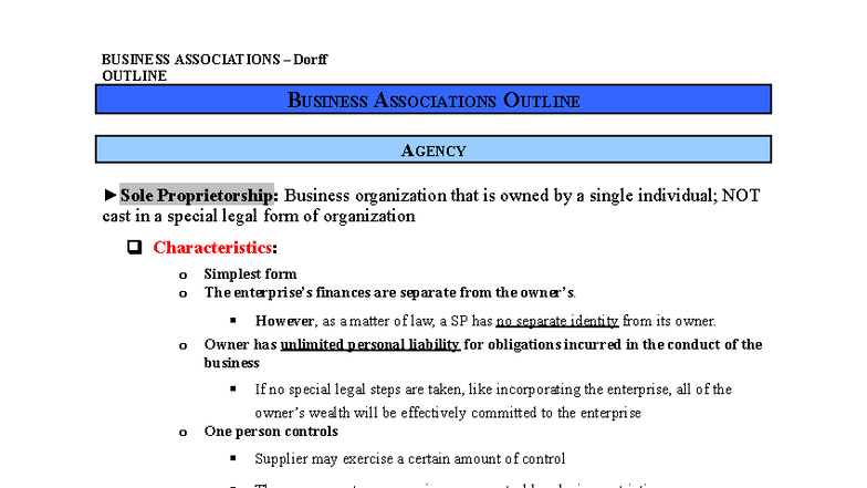 BUSINESS ASSOCIATIONS B: Comprehensive Outline and Key Concepts - Studocu