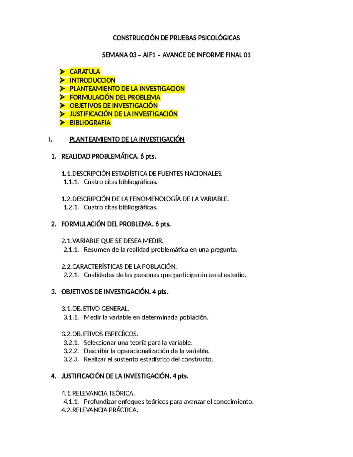 Construcción de Pruebas Psicológicas - Informe Final AIF1 - Studocu